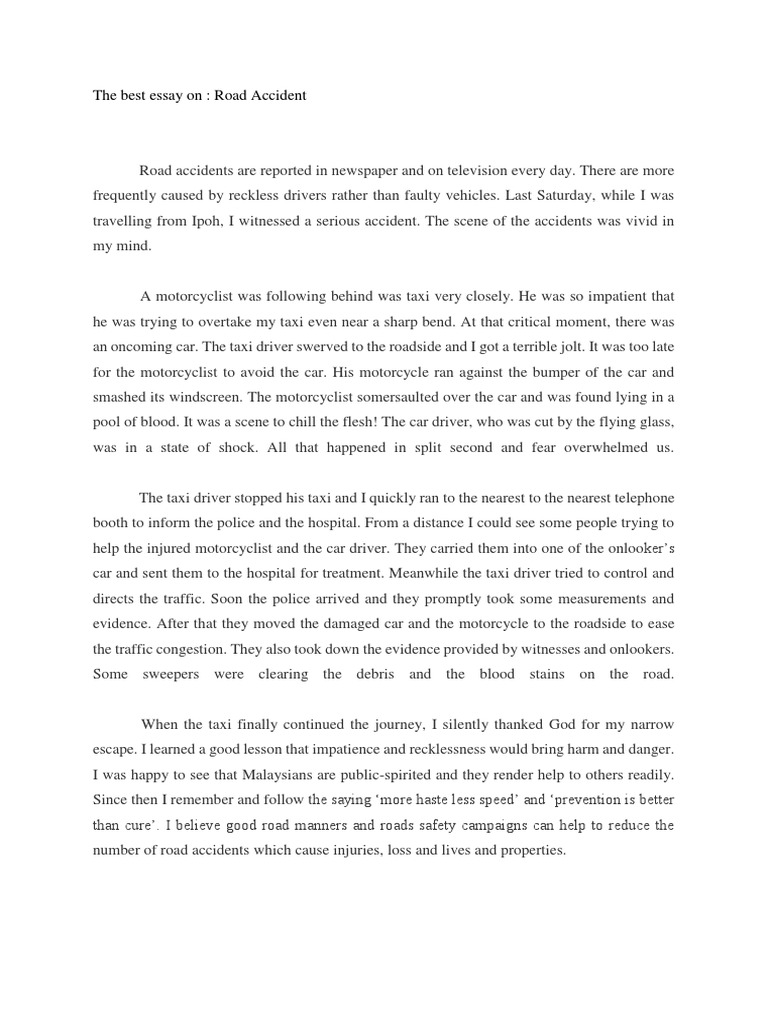 The Best Essay On Road Accident Form 2 | PDF