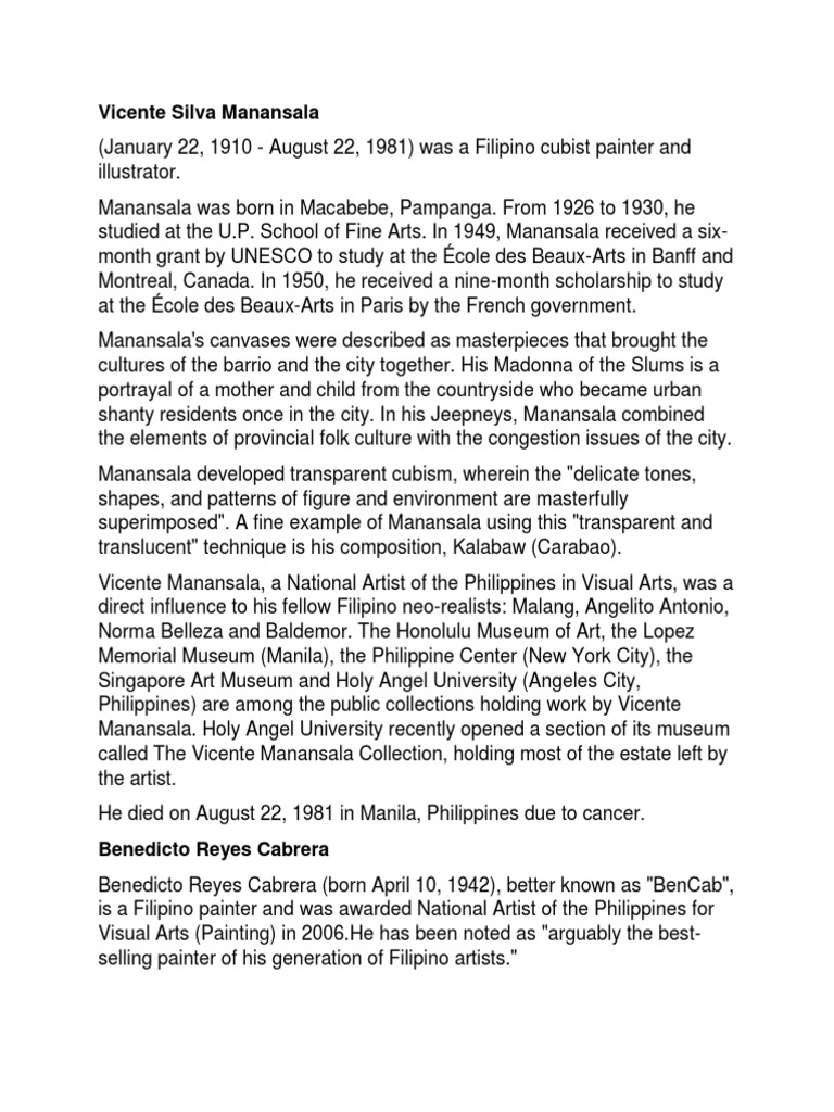 Vicente Silva Manansala | PDF | Philippines | Sculpture