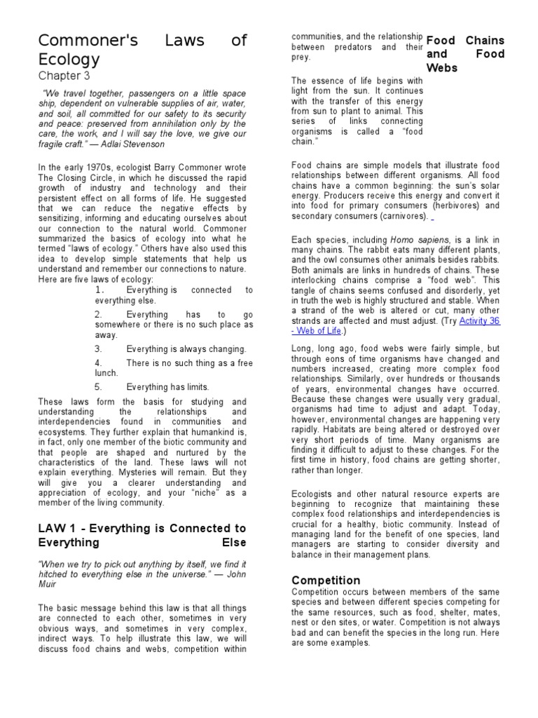Commoner's Law of Ecology | PDF | Ecology | Predation