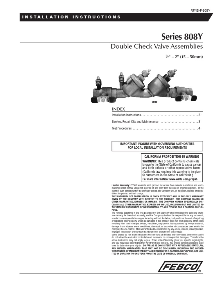 Series 808Y Installation Instructions | PDF | Valve | Implied Warranty