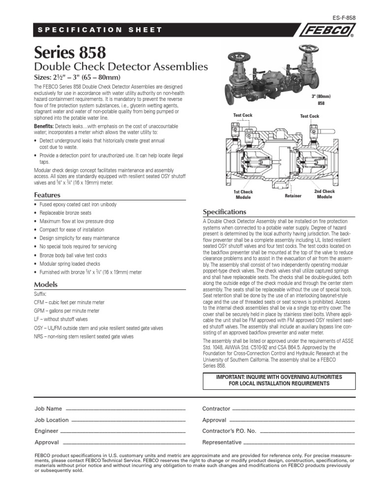 Series 858 Specification Sheet | PDF | Valve | Hydraulic Engineering