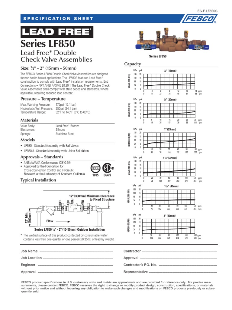 Series LF850 Specification Sheet | PDF | Valve | Pressure