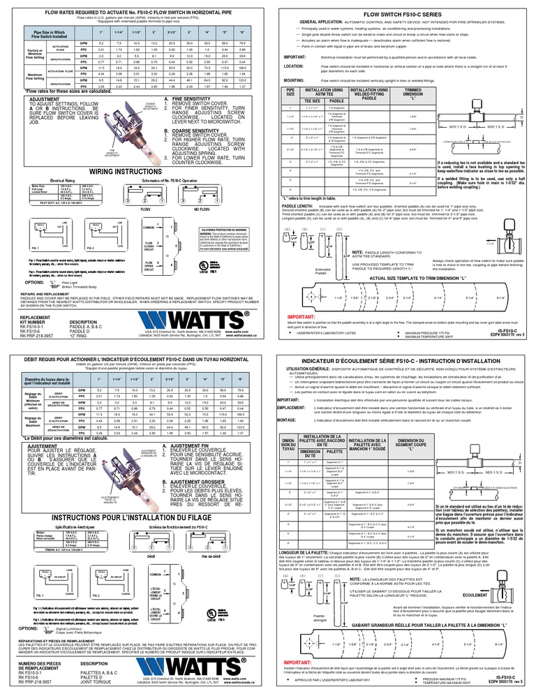 FLOW SWITCH FS10-C SERIES Installation Instructions | PDF | Industries ...