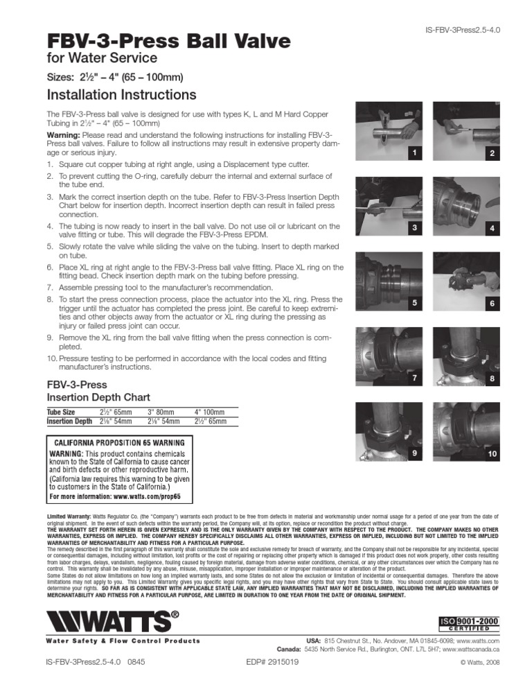 FBV-3-Press Ball Valve Installation Instructions | PDF | Implied Warranty | Valve