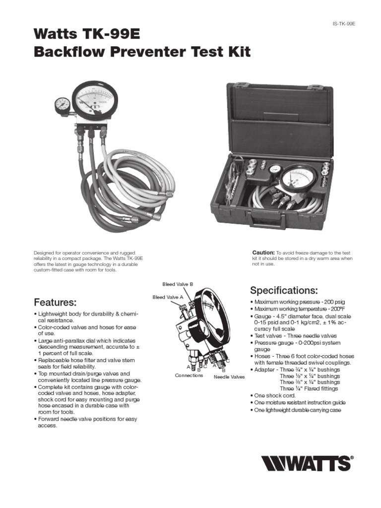 TK-99E Backflow Preventer Test Kit Installation Instructions | Valve ...