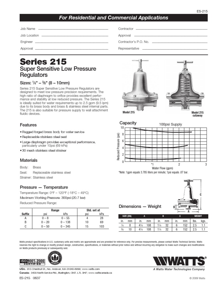 Series 215 Specification Sheet | PDF | Pressure | Stainless Steel