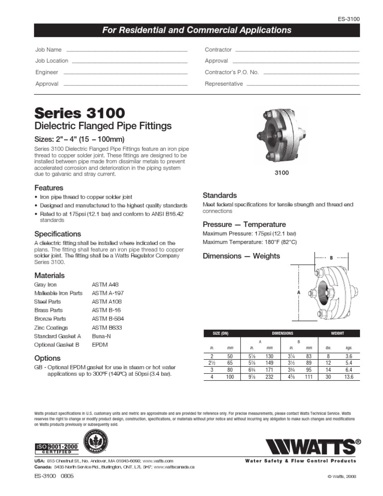 Series 3100: Dielectric Flanged Pipe Fittings | PDF | Pipe (Fluid ...