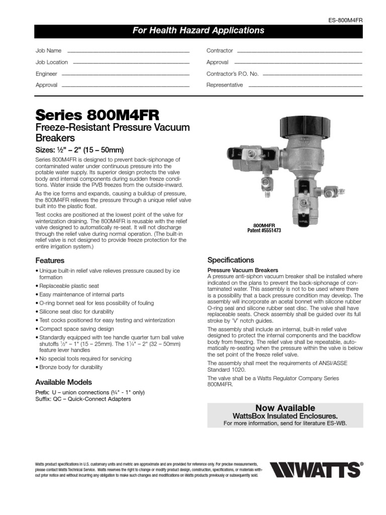 Series 800M4FR Specification Sheet | PDF | Valve | Gases
