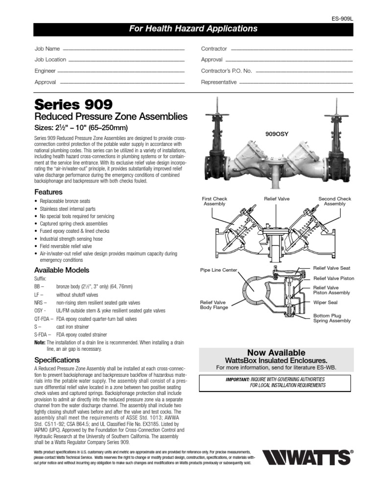 Series 909 Specification Sheet | PDF | Valve | Chemical Engineering