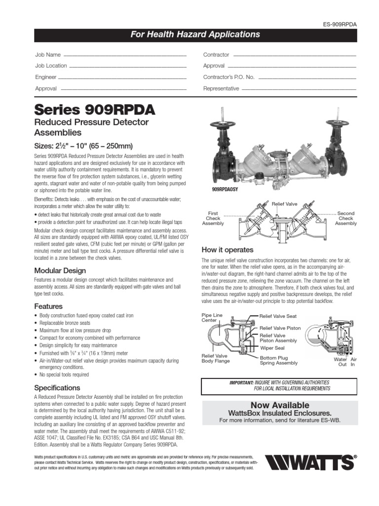 Series 909RPDA Specification Sheet | PDF | Valve | Hydraulic Engineering