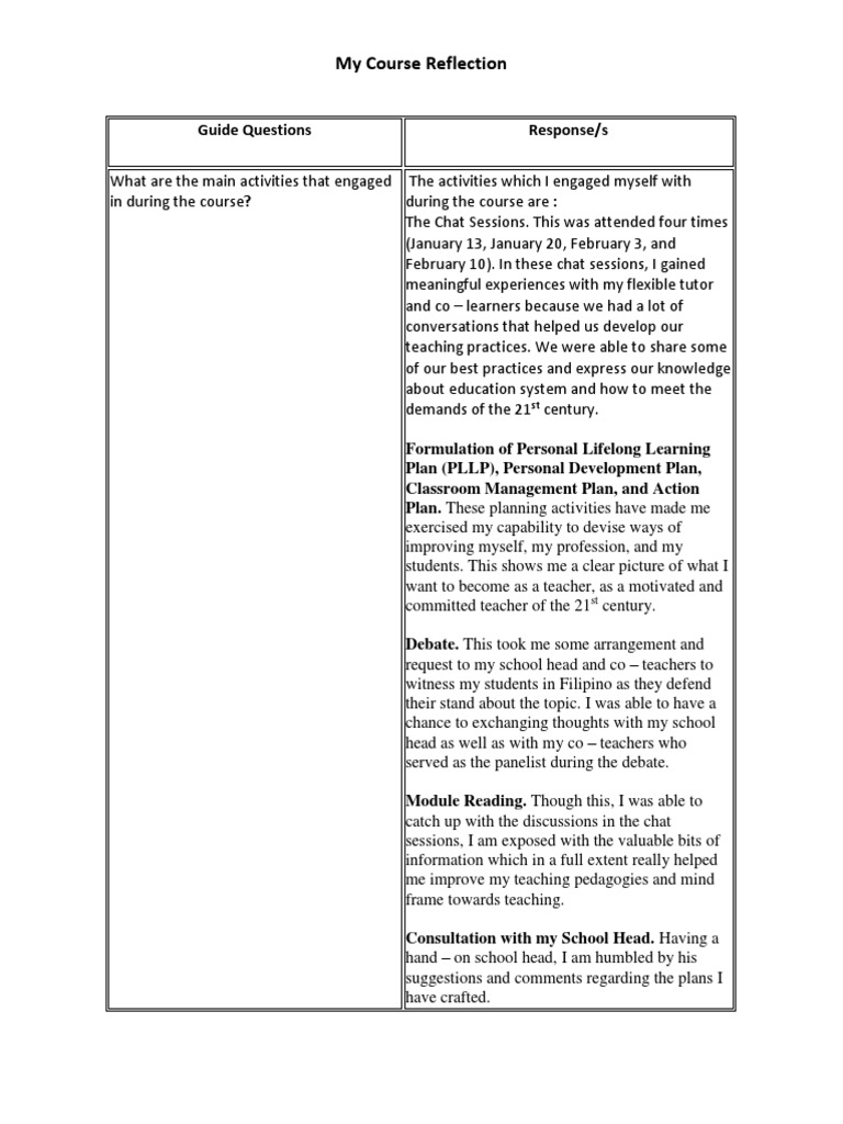 End of Course Reflection | PDF | Tutor | Teachers