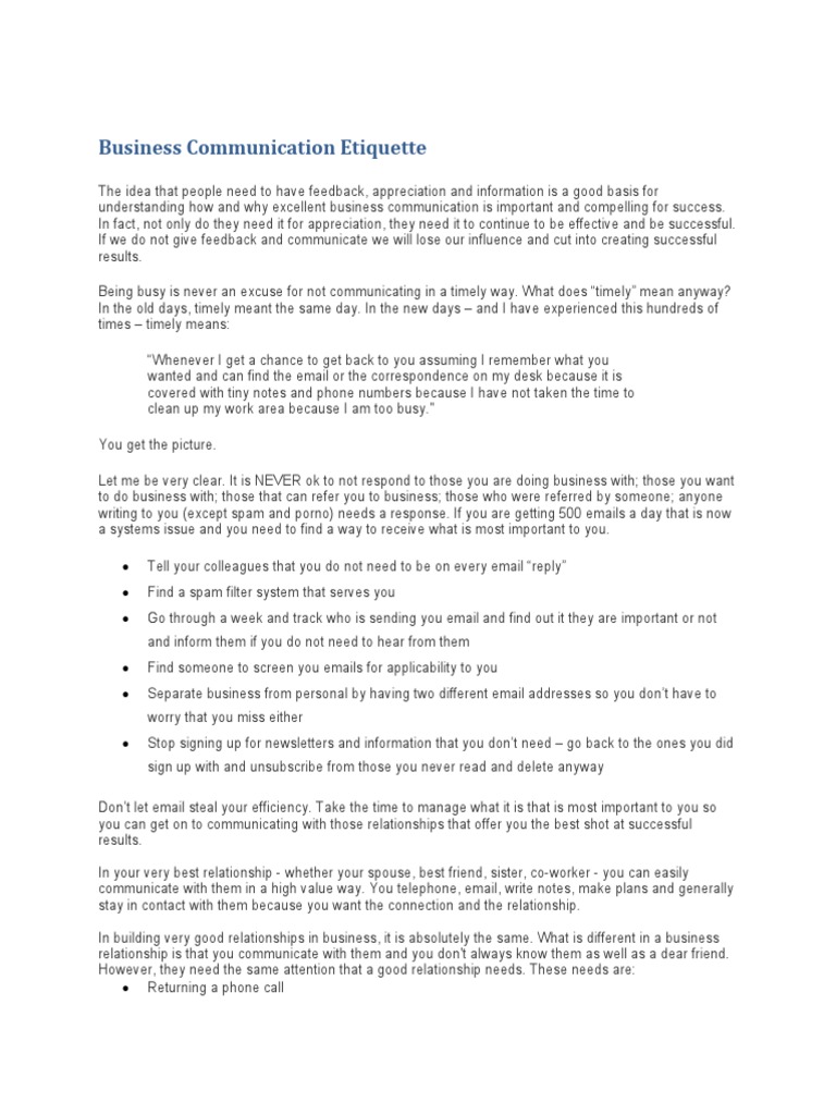 Business Communication Etiquette | PDF | Communication | Email