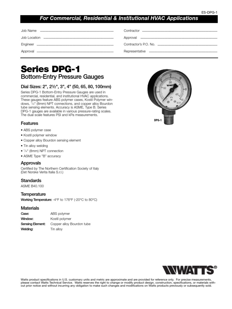 Series DPG-1 Specification Sheet | PDF | Pressure Measurement | Engineering