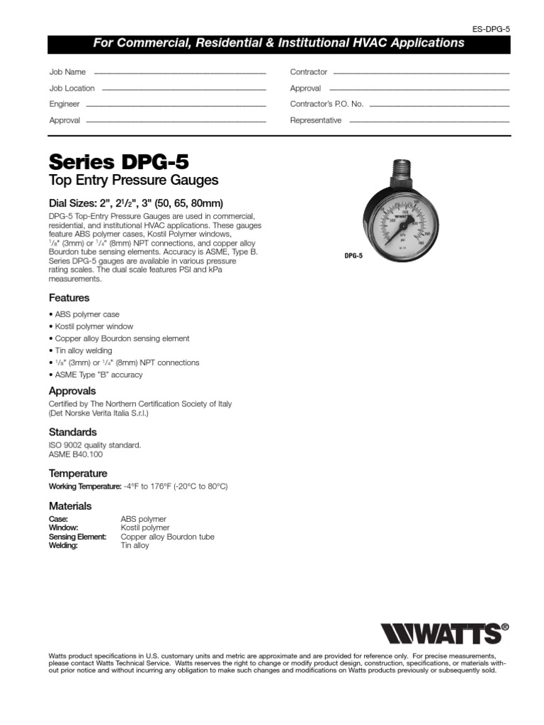 Series DPG-5 Specification Sheet | Download Free PDF | Pressure Measurement | Materials