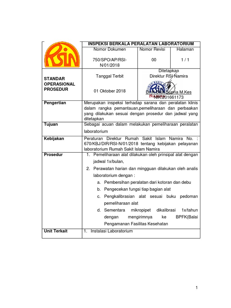 Inspeksi Berkala Peralatan Laboratorium | PDF | Teknologi & Rekayasa