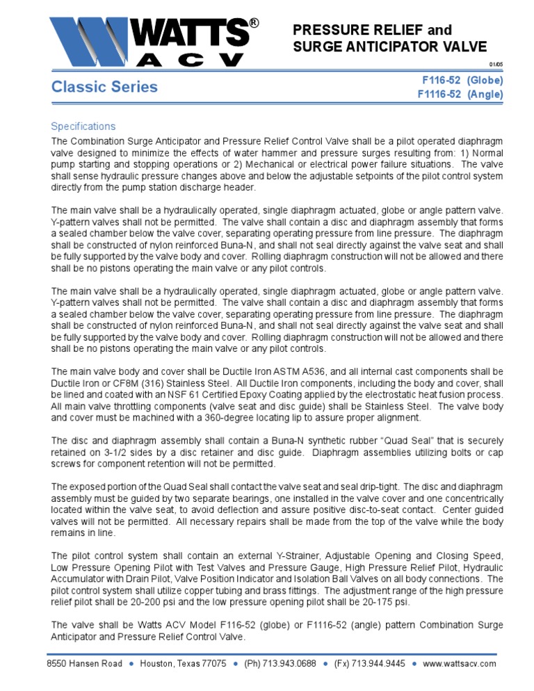 Classic Series F116-52 (Globe), F1116-52 (Angle) Specification Sheet ...