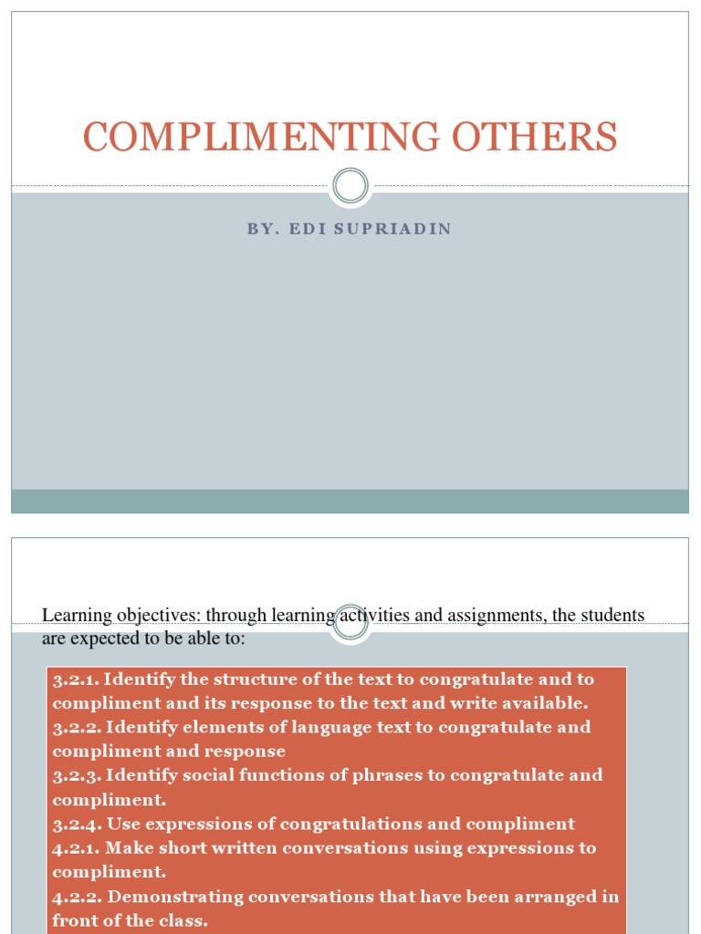 Complimenting Others Peer Teaching | PDF | Adjective