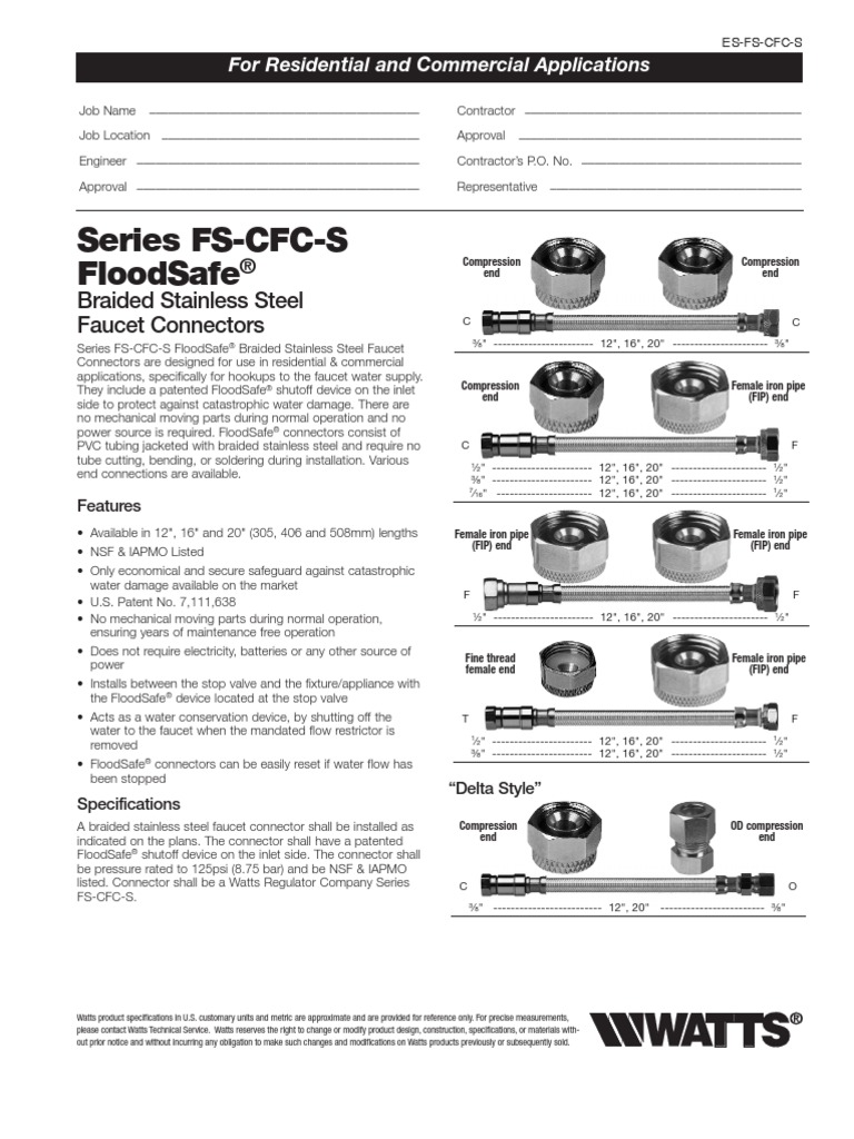 Series FS-CFC-S FloodSafe Specification Sheet | PDF | Tap (Valve ...