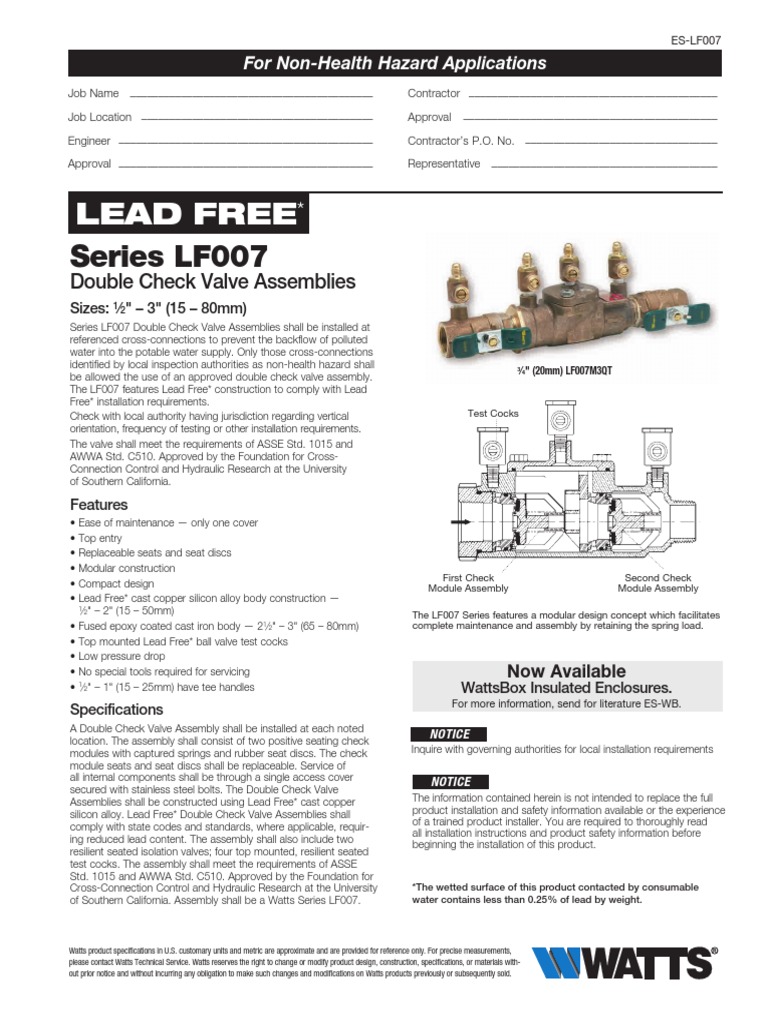 Series LF007 Specification Sheet | PDF | Valve | Hydraulic Engineering