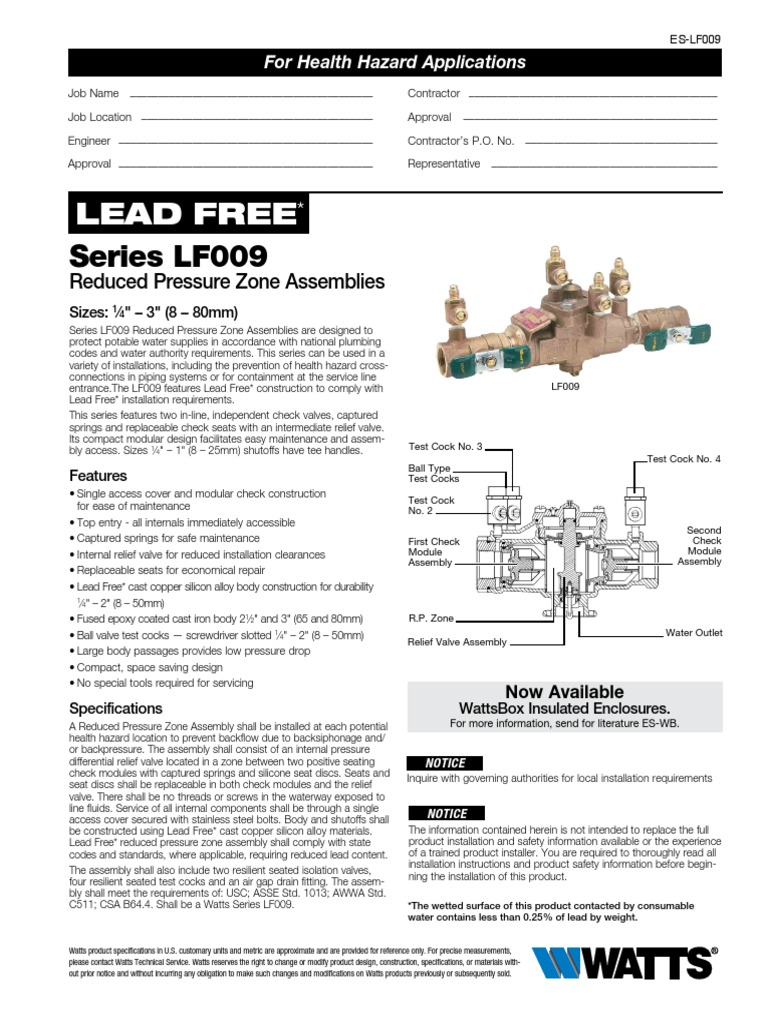 Series LF009 Specification Sheet | PDF | Valve | Building Engineering