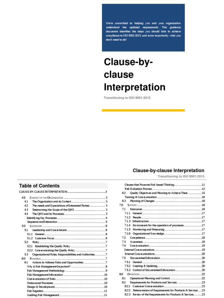 Clause-By-Clause Interpretation: Transitioning To ISO 9001:2015 | PDF | Risk Management ...