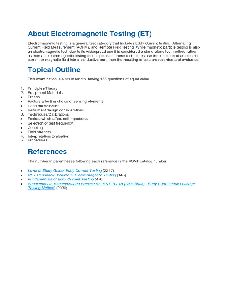 About Electromagnetic Testing (ET) | PDF