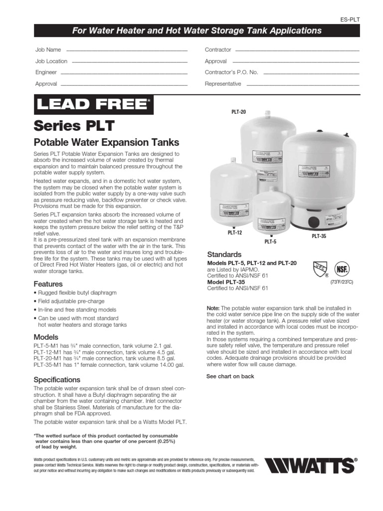 Series PLT Specification Sheet | PDF | Water Heating | Valve