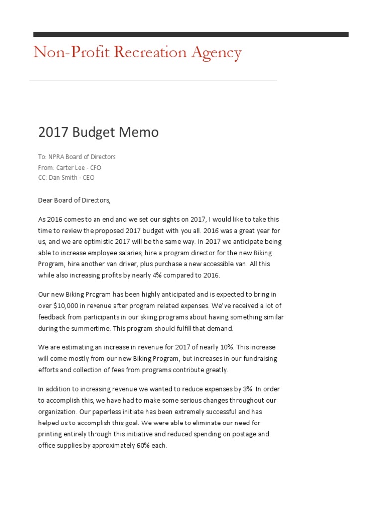 Budget Memo | Download Free PDF | Revenue | Business
