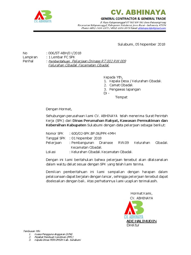 Surat Tembusan CV Abhinaya | PDF