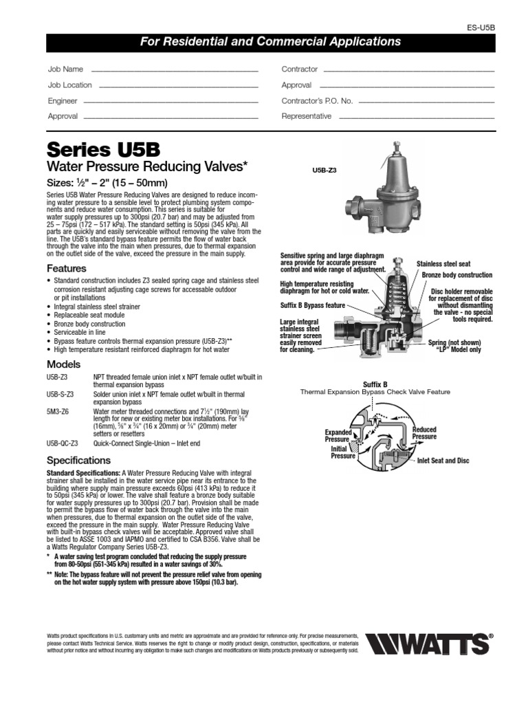 Series U5B Specification Sheet | Valve | Thermal Expansion