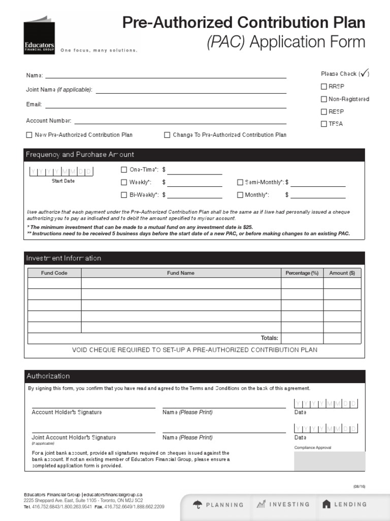 Pre Authorized Contribution PAC Form | PDF | Cheque | Debit Card