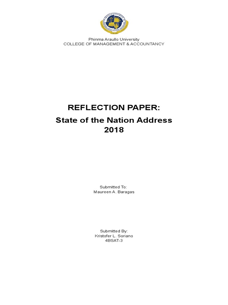 Reflection Paper: State of The Nation Address 2018: Phinma Araullo ...
