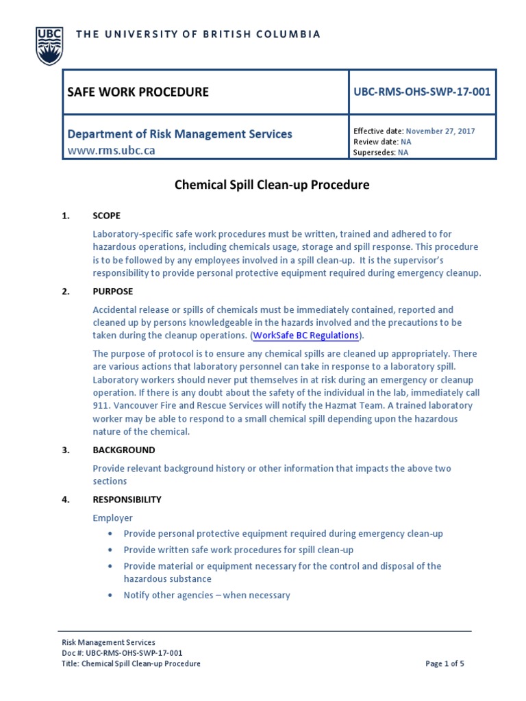 Solvent Spill Clean-up Guidelines | PDF | Personal Protective Equipment ...