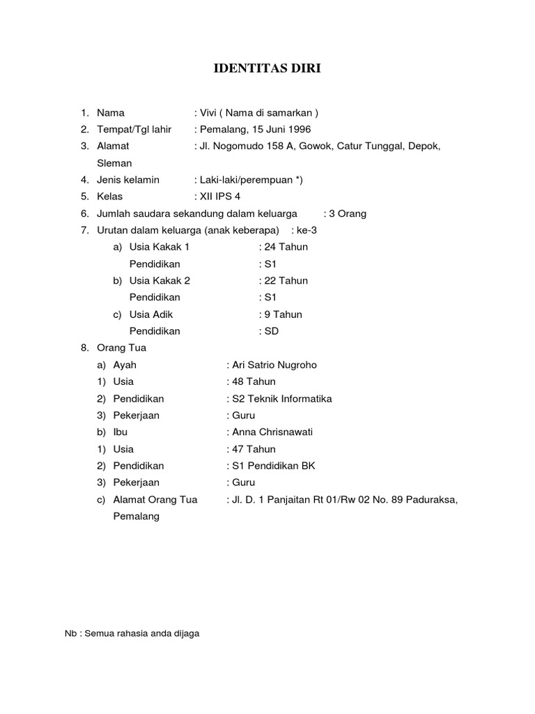 Data Identitas Klien Observasi | PDF