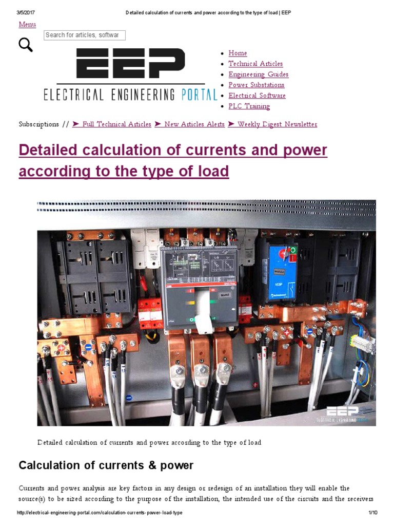 Detailed Calculation of Currents and Power According To The Type of Load - EEP | Download Free ...