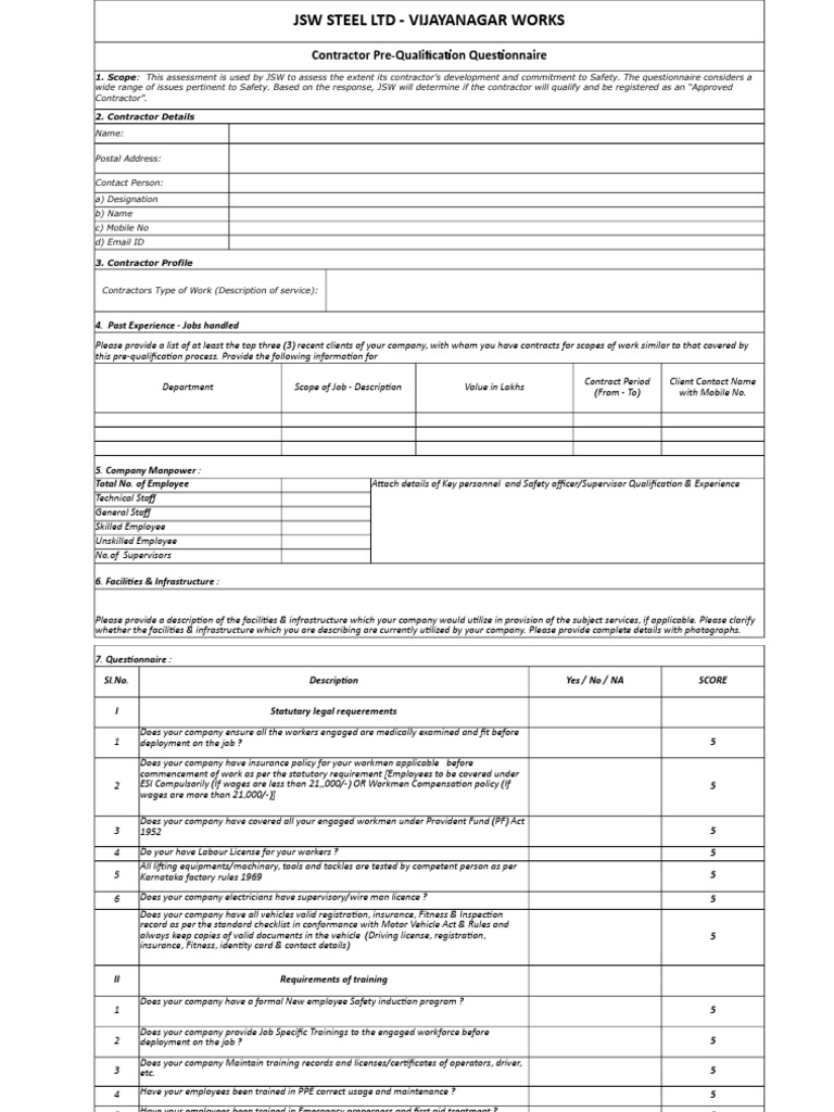 Revised - Pre-Qualification Questionaire Annexure 1 | PDF ...