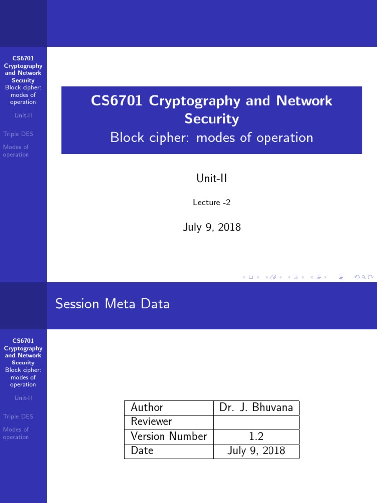 CS6701 Cryptography and Network Security Block Cipher: Modes of Operation | PDF | Cryptography ...
