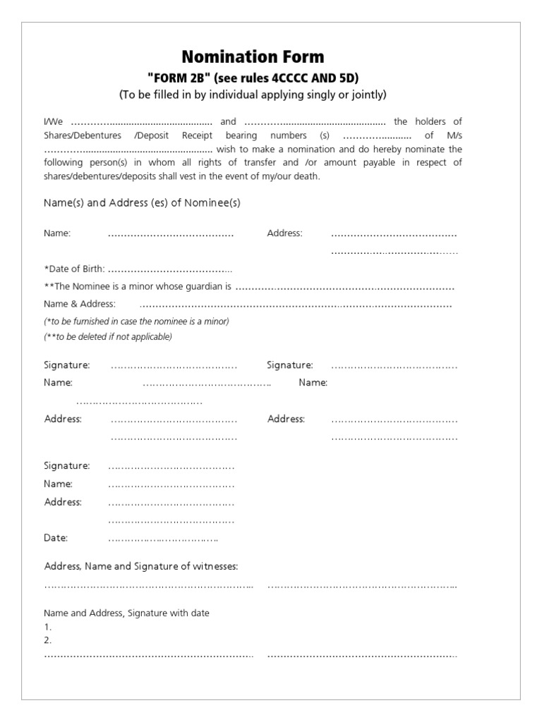 Nomination Form: "FORM 2B" (See Rules 4CCCC AND 5D) | PDF | Common Law ...