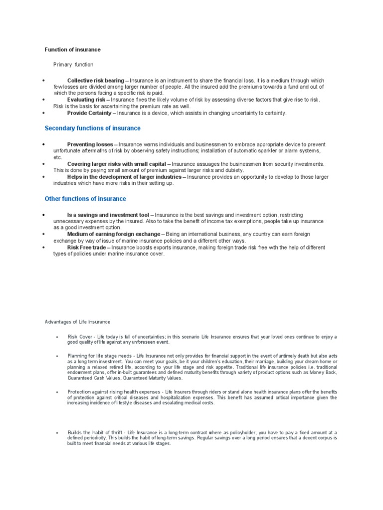 Function of Insurance | Download Free PDF | Insurance | Life Insurance