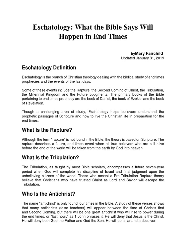 Eschatology: What The Bible Says Will Happen in End Times | PDF ...