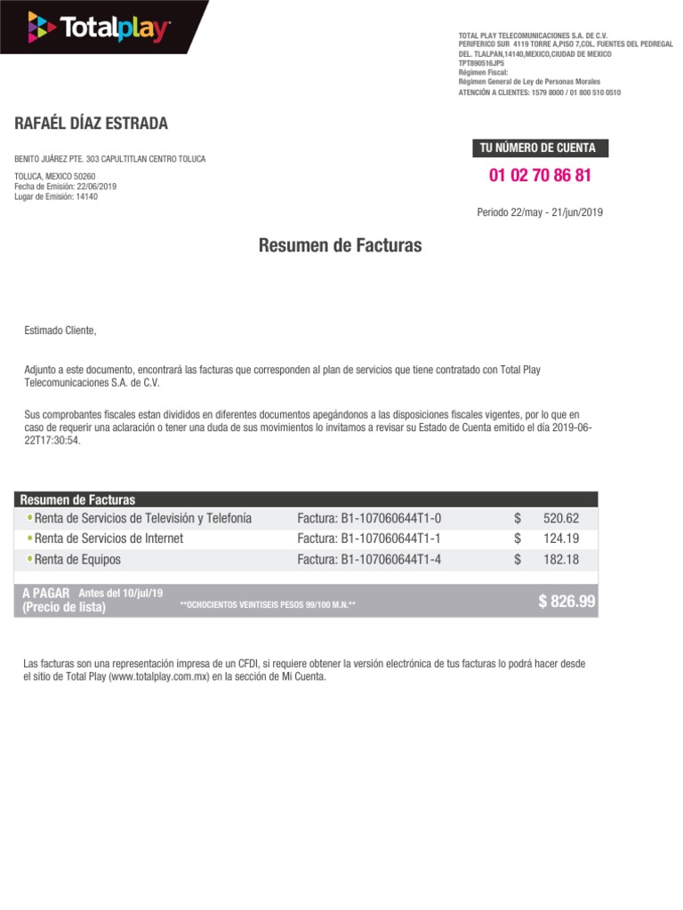 Recibo de Total Play | PDF | Factura | México