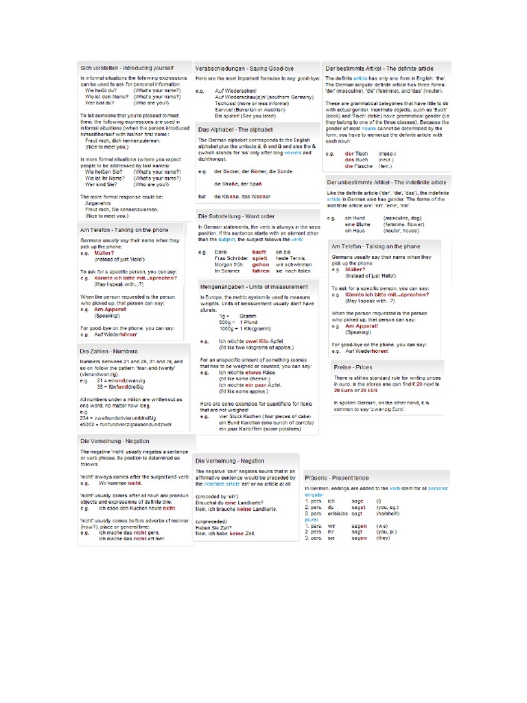 German Grammar A1 Goethe Online PDF | PDF