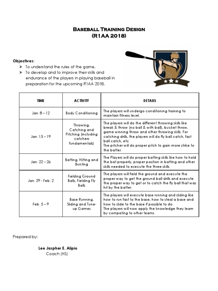 Baseball Training Design (R1AA 2018) : Objectives | PDF | Batting ...