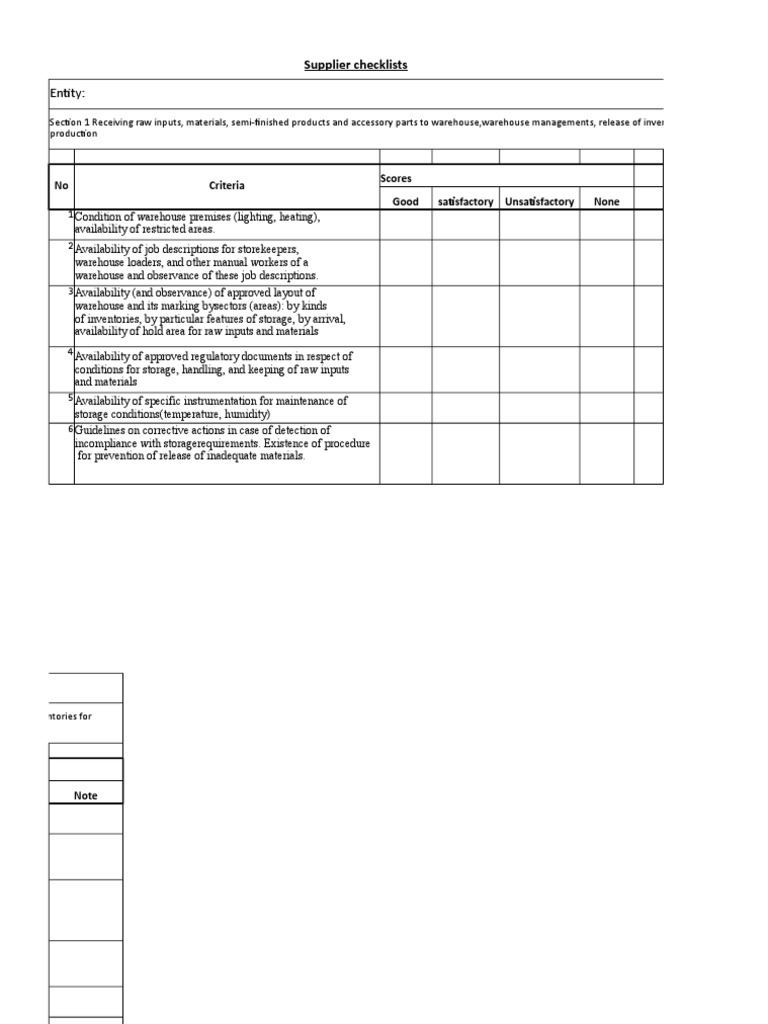 Entity:: Supplier Checklists | PDF