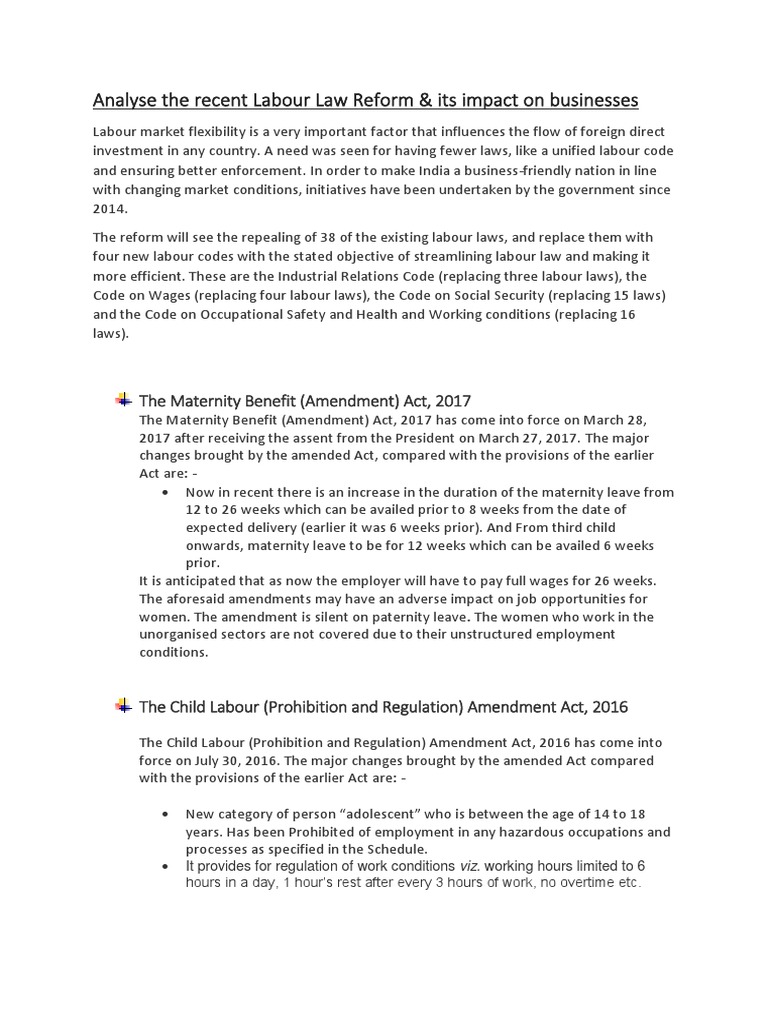 Analyse The Recent Labour Law Reform & Its Impact On Businesses | PDF ...