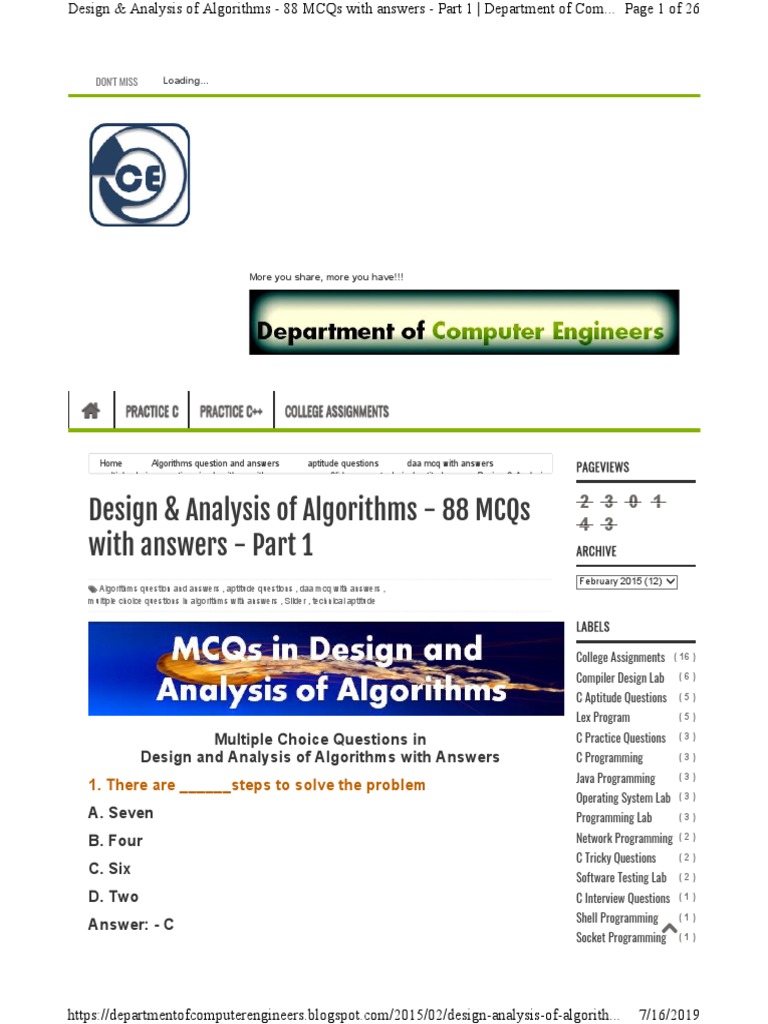 MCQ For Algorith | PDF | Computer Program | Programming