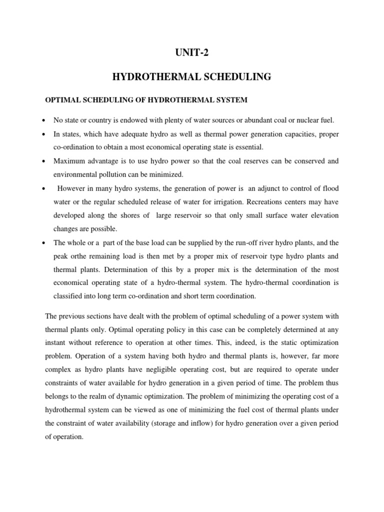 UNIT-2 Hydrothermal Scheduling | PDF | Hydroelectricity | Mathematical ...