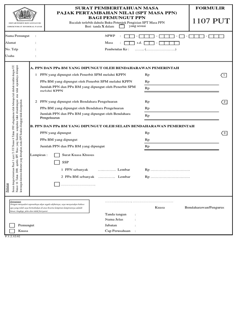FORMULIR SPT Masa PPN 1107 PUT PDF | PDF