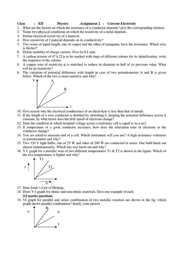 CBSE Class 12 Physics Worksheet | PDF | Electrical Resistivity And ...