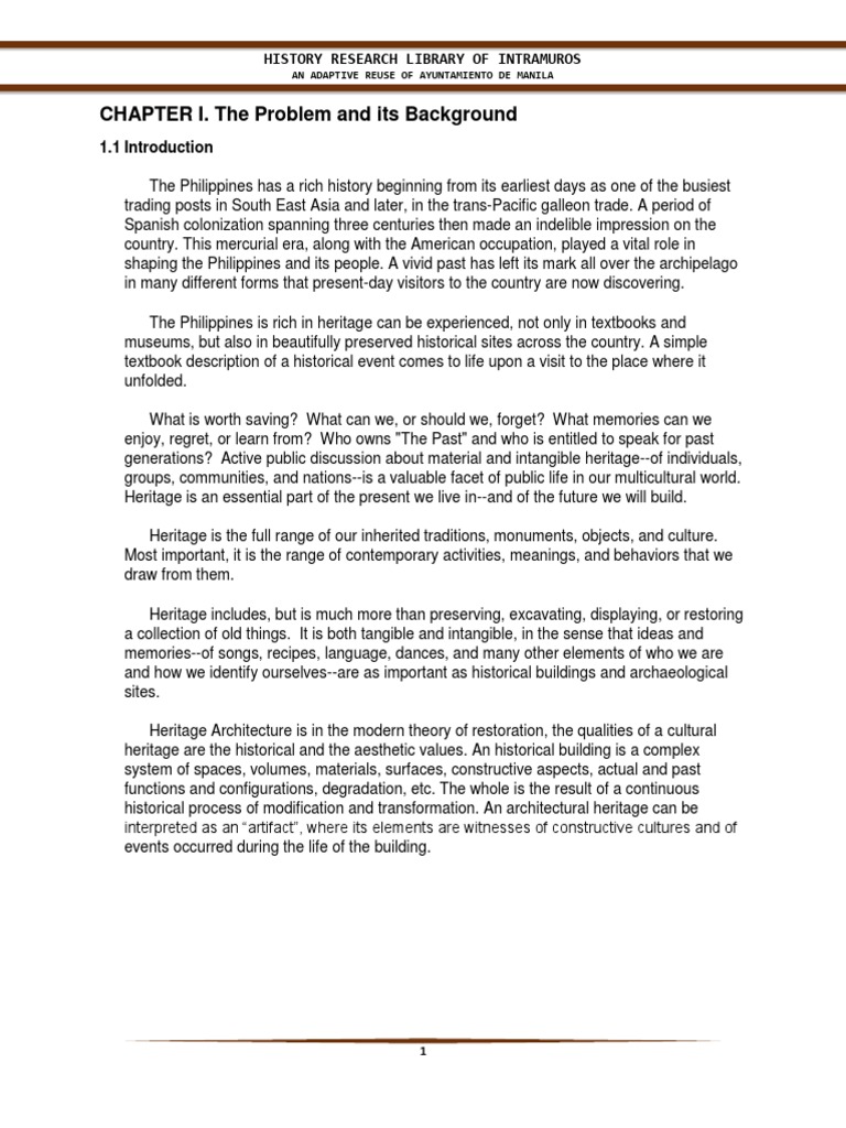 CHAPTER I. The Problem and Its Background: History Research Library of ...